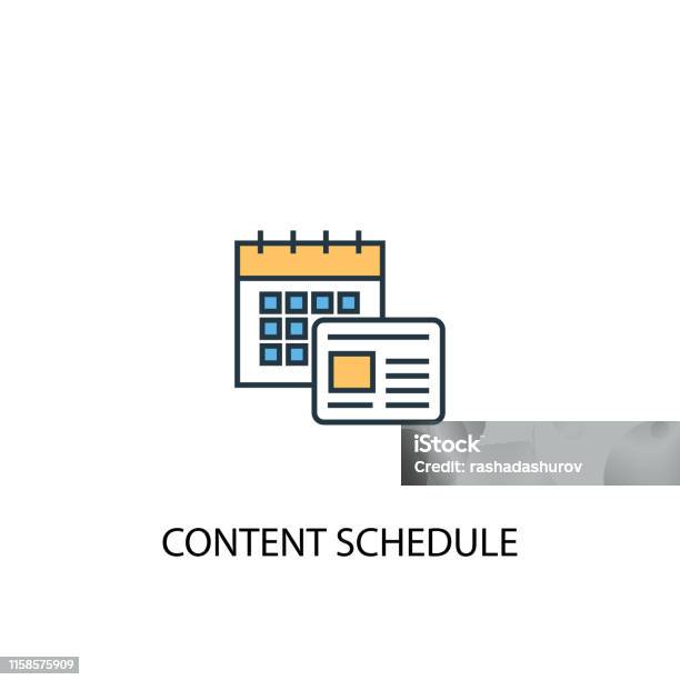 Konsep Jadwal Konten 2 Ikon Garis Berwarna Ilustrasi Elemen Kuning Dan