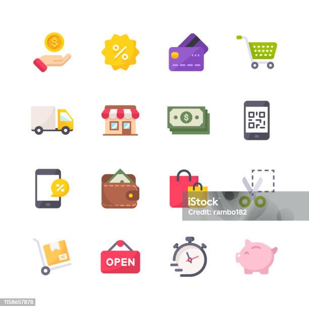 Shopping Icônes Plates Icônes De Conception De Matériaux Pixel Parfait