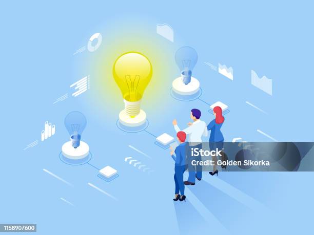 Konsep Isometrik Idea Pertemuan Bisnis Dan Curah Gagasan Tim Start Up
