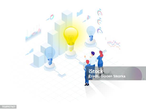Konsep Isometrik Idea Pertemuan Bisnis Dan Curah Gagasan Tim Start Up