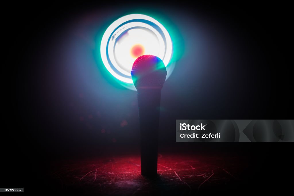Microphone Karaoke Concert Vocal Audio Mic In Low Light With Blurred