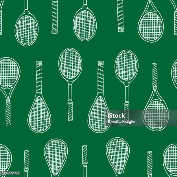 Tennis Racket Doodle Seamless Pattern Vector Illustration Background