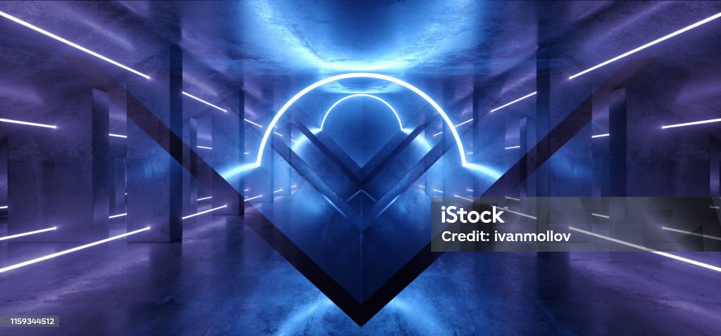 Futuristik Segitiga Sci Fi Dark Night Neon Glowing Laser Segitiga Biru