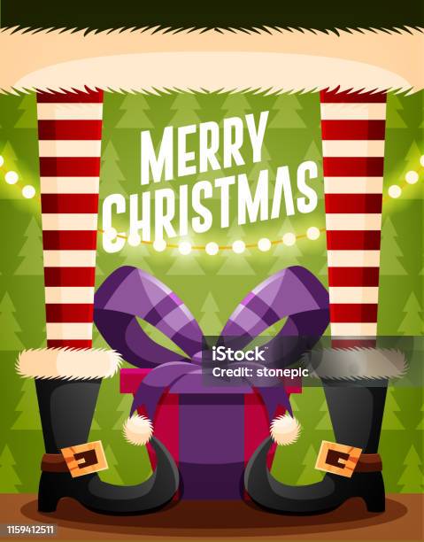 Template Desain Kartu Natal Dengan Santa Claus Dan Hadiah Ilustrasi