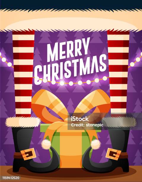 Template Desain Kartu Natal Dengan Santa Claus Dan Hadiah Ilustrasi