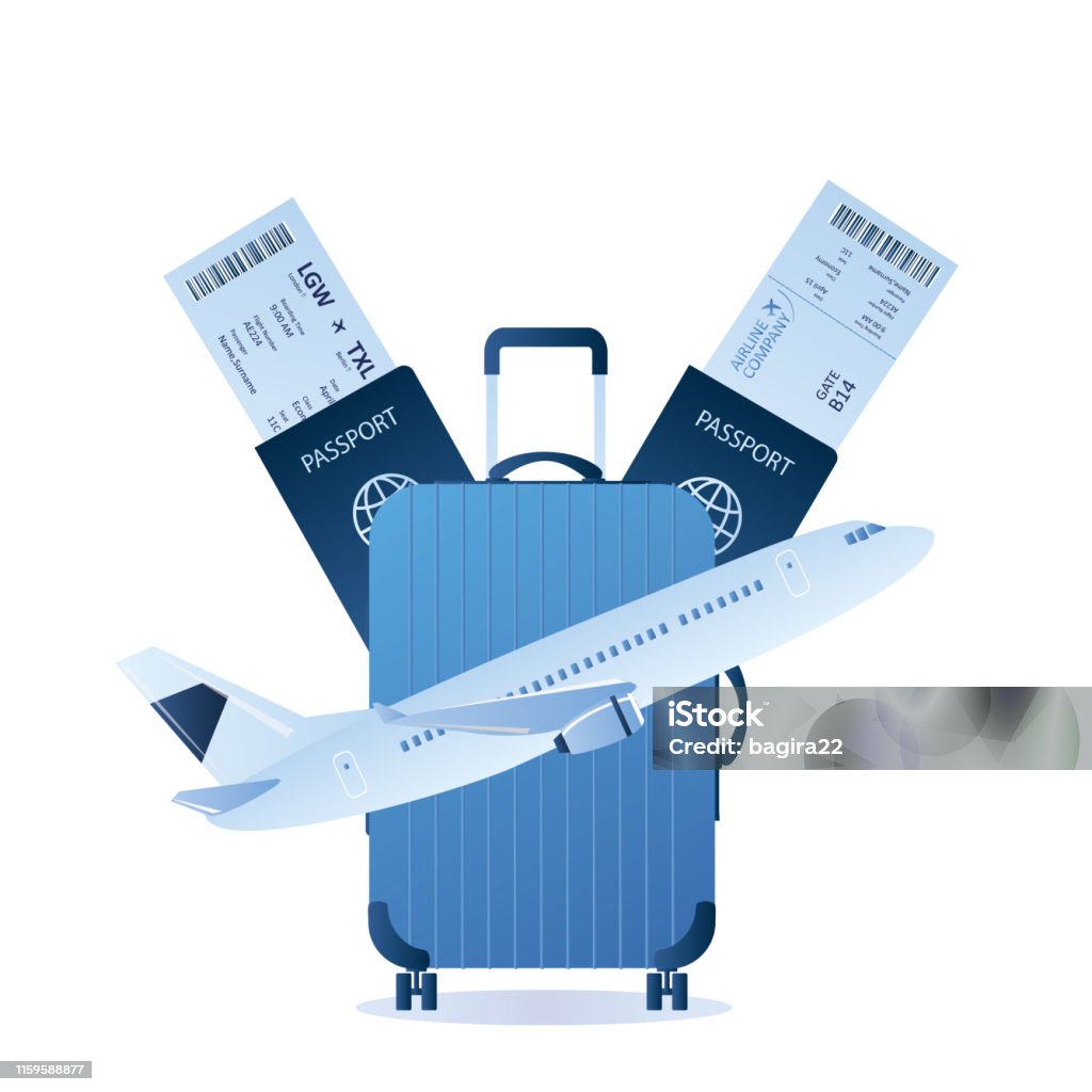 Ilustración de Maleta Grande Y Dos Pasaportes Con Boletos De Tarjeta De ... Ilustración de Maleta Grande Y Dos Pasaportes Con Boletos De Tarjeta De ...