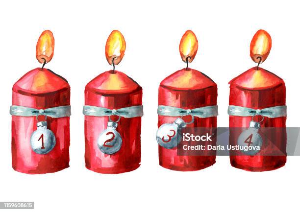 Four Advent Red Christmas Candles Fourth Advent Set Watercolor Hand ... Four Advent Red Christmas Candles Fourth Advent Set Watercolor Hand ...