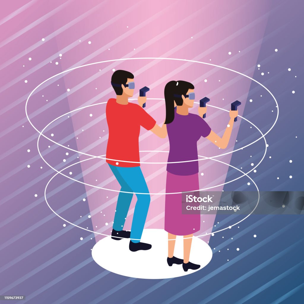 Couple Playing With Virtual Reality Stock Illustration Download Image
