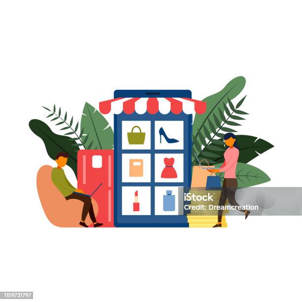 Belanja Online Konsep Ecommerce Dengan Karakter Ilustrasi Vektor