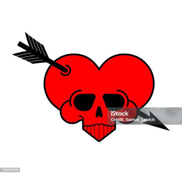 Signe De Coeur Damour De Crâne Symbole Mortel Damour Illustration De