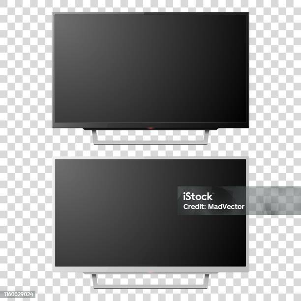 Layar Tv Vector 3d Realistis Putih Dan Kosong Hitam Panel Led Lcd