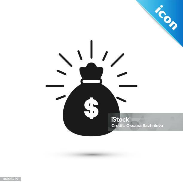 Black Money Bag Icoon Geïsoleerd Op Witte Achtergrond Dollar Of