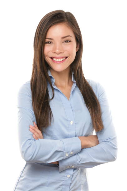 560 Portrait Of Smiling Business Woman With Folded Hands Isolated On