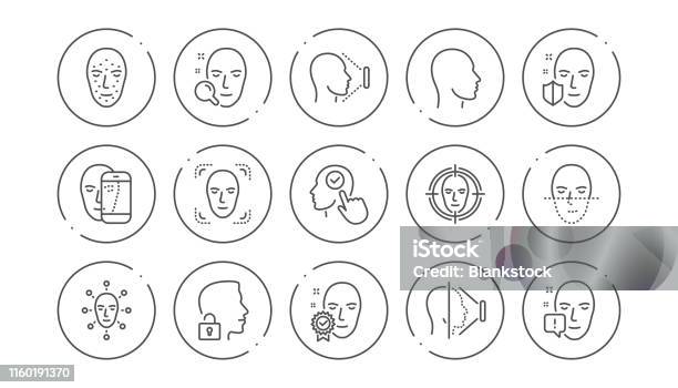 Face Recognize Line Icons Biometrics Detection Face Id And Scanning ... Face Recognize Line Icons Biometrics Detection Face Id And Scanning ...