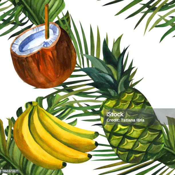 Motif Daquarelle Avec Des Feuilles De Palmier Tropicales Des Bananes