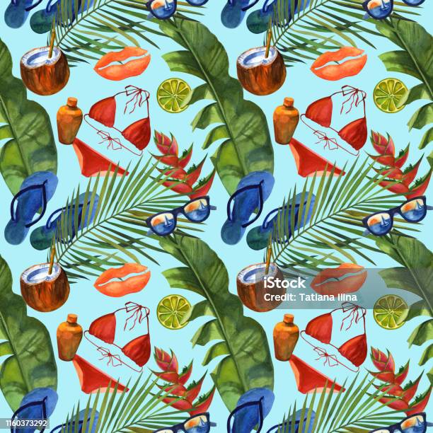Motif Daquarelle Avec Des Feuilles De Palmier Tropicales Des Bananes