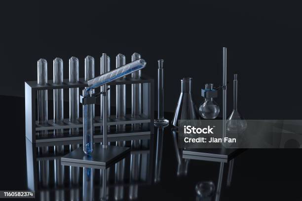 Instrumen Kimia Dan Reagen Di Laboratorium Rendering 3d Foto Stok