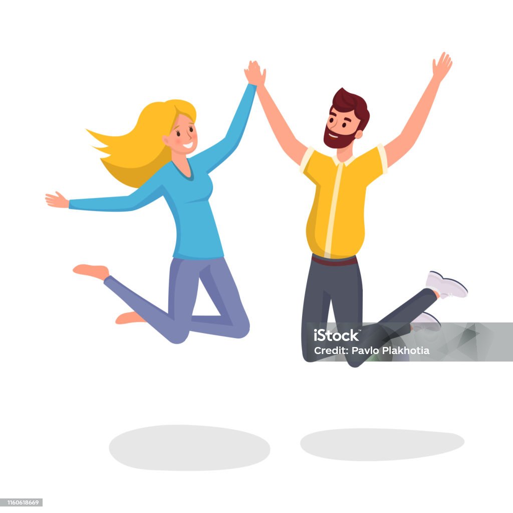 Illustration Plate De Vecteur Damis De Saut Mari Et Femme Heureux Et