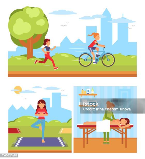 Healthy Lifestyle Flat Vector Illustrations Pack Stock Illustration