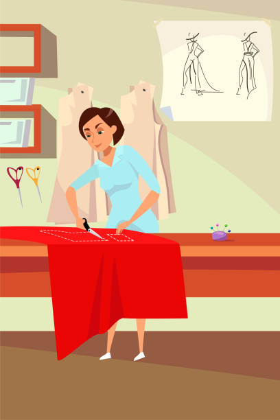 140 Young Woman Sewing Clothes Stock Illustrations Royalty Free