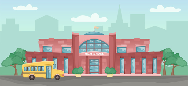 Construction Décole Dans Le Modèle De Dessin Animé Paysage Horizontal
