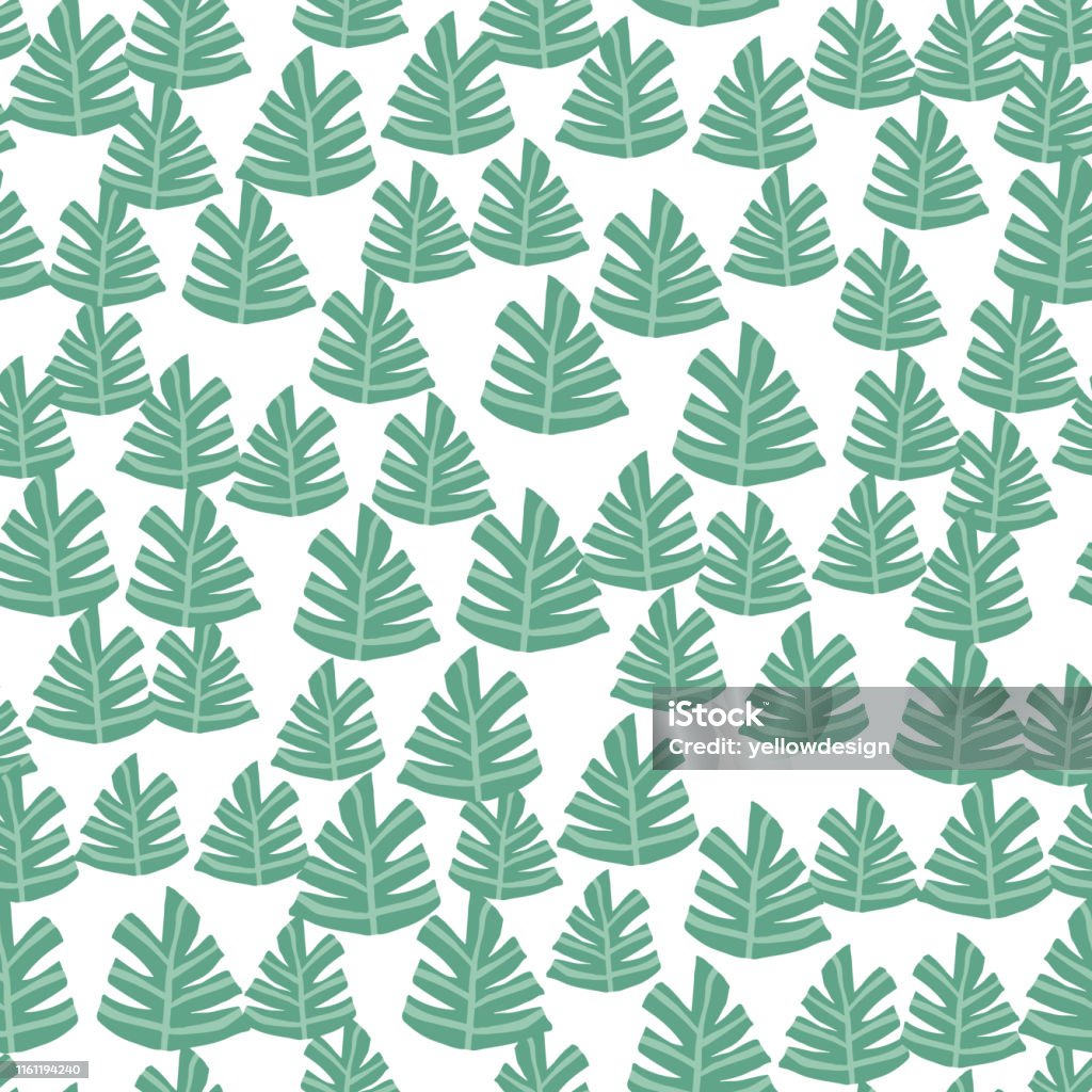 Tangan Ditarik Pohon Hijau Pola Mulus Latar Belakang Hutan Doodle