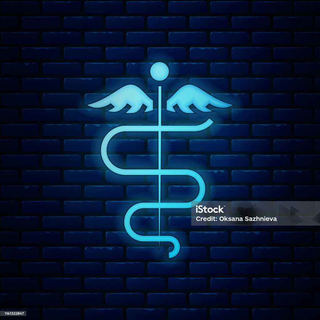 Ikon Simbol Medis Ular Neon Caduceus Yang Bersinar Terisolasi Pada
