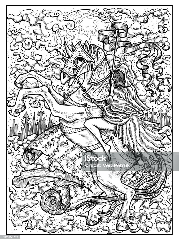 Cavalier Concept Mystique Noir Et Blanc Pour La Carte De Tarot Doracle