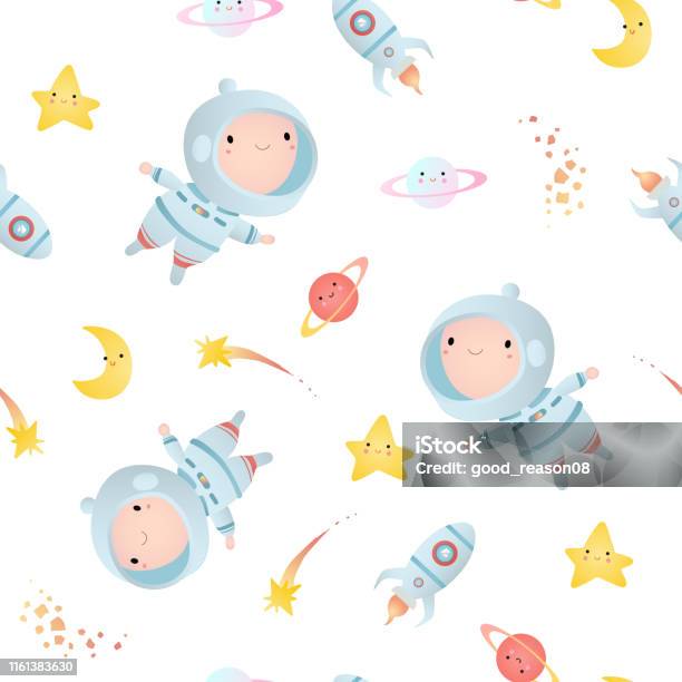 Pola Mulus Dengan Astronot Kecil Mengambang Di Ruang Terbuka Di Antara ... Pola Mulus Dengan Astronot Kecil Mengambang Di Ruang Terbuka Di Antara ...