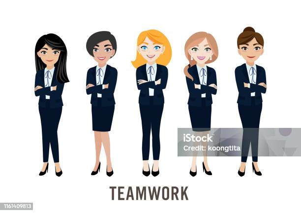 Karakter Kartun Dengan Pengusaha Wanita Desain Konsep Kerja Tim