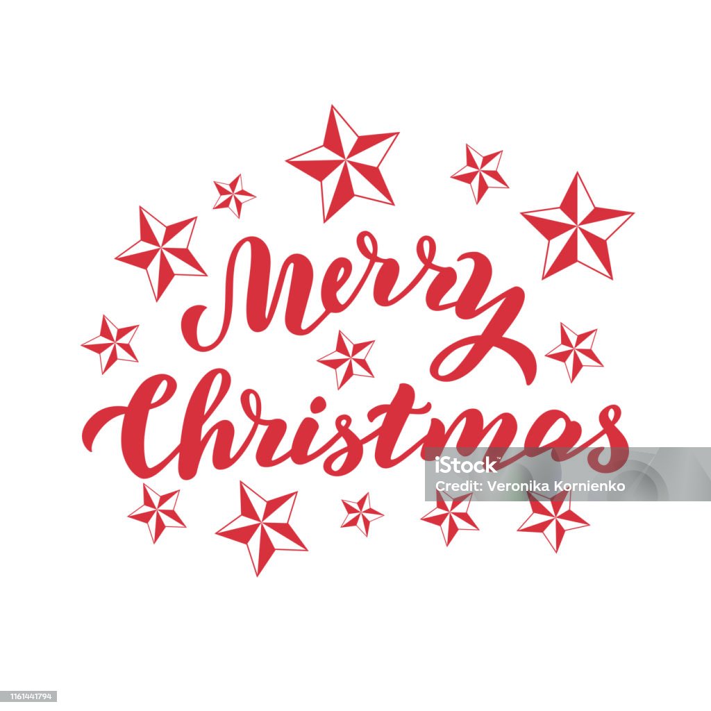 Merry Christmas Typography Card With Candy Stars Trendy Lettering