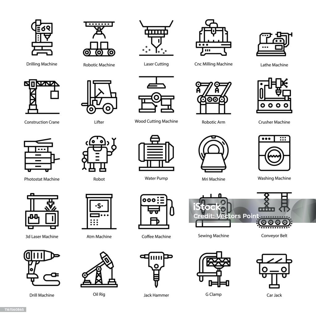 Pack Dicônes De Ligne Doutils Et De Machines Techniques Vecteurs Libres