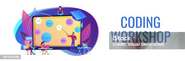 Coding Workshop Concept Banner Header Stock Illustration Download Image Now Backgrounds