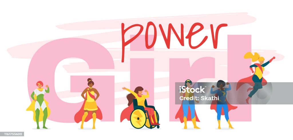 Girl Power Flat Inspirational Poster Banner Design Stock Illustration