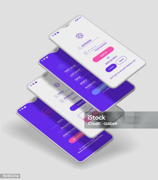 Mobile App Ui Masuk Dan Daftar Layar Mockup Kit 3d Ilustrasi Stok ... Mobile App Ui Masuk Dan Daftar Layar Mockup Kit 3d Ilustrasi Stok ...