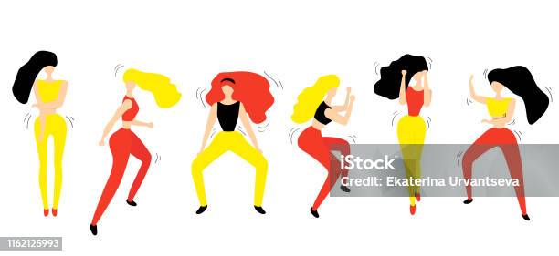 Vetores De Grupo De Dançarinos Fêmeas Felizes Novos Da Dança Isolados