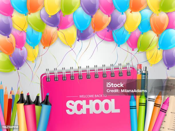 Bienvenue À Lillustration De Retour À Lécole Avec Beaucoup De Ballons