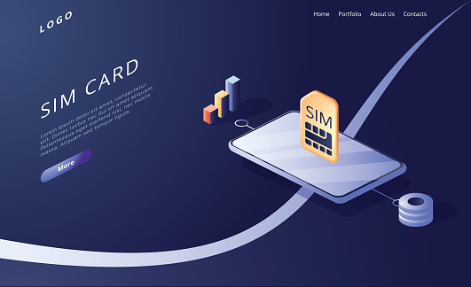 Concept De Carte Sim Dans Lillustration De Vecteur Isometric Réseau
