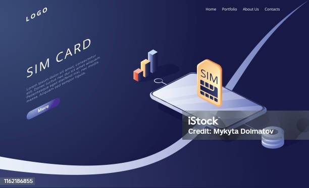 Konsep Kartu Sim Dalam Ilustrasi Vektor Isometrik Jaringan Seluler