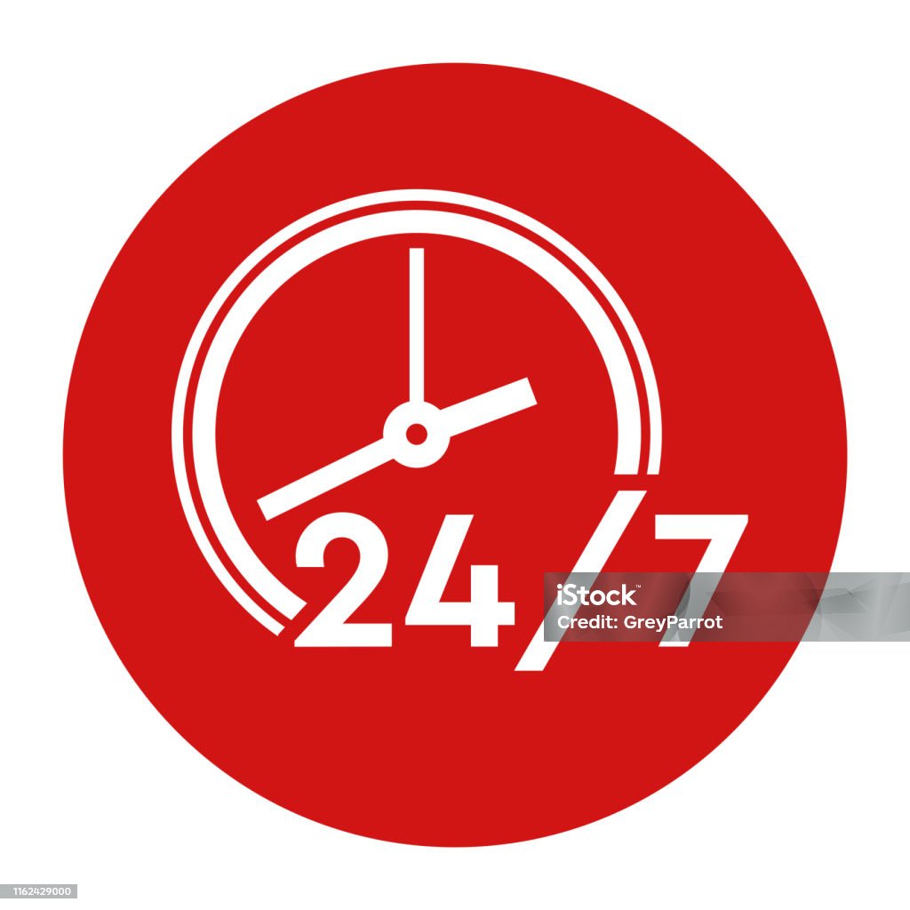 24 7 Clock Icon Flat Red Round Button Vector Illustration Stock ... 24 7 Clock Icon Flat Red Round Button Vector Illustration Stock ...