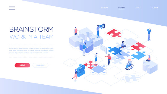 Brainstorming Dan Kerja Tim Spanduk Web Vektor Isometrik Berwarnawarni