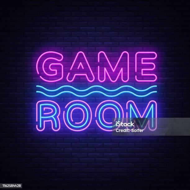 Ruang Permainan Neon Text Vector Tanda Neon Game Template Desain Desain
