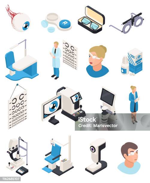 Ilustración De Colección De Iconos De Oftalmología Isométrica Y Más