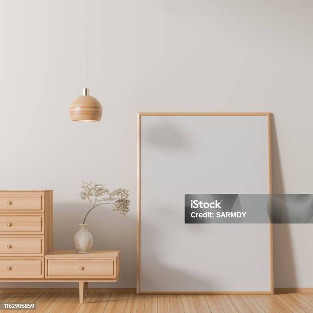 Mock Up Bingkai Poster Dalam Interior Gaya Skandinavia Dengan Furnitur