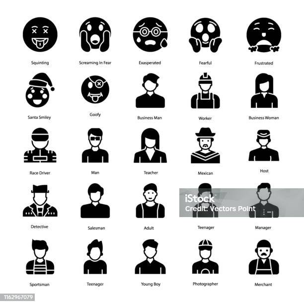Emoticons And Avatars Solid Icons Pack Stock Illustration - Download ... Emoticons And Avatars Solid Icons Pack Stock Illustration - Download ...