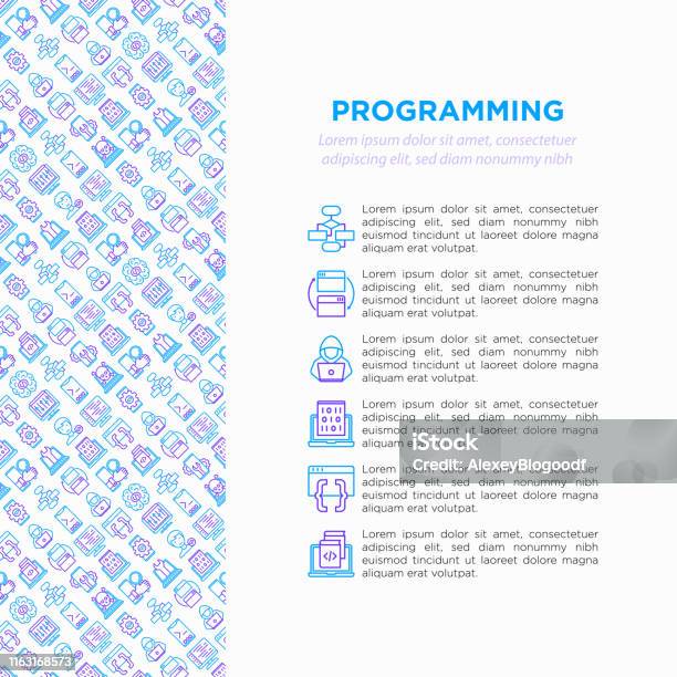 Programming Concept With Thin Line Icons Developer Code Algorithm Technical Support Program