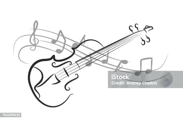 Biola Dengan Catatan Musik Ilustrasi Stok Unduh Gambar Sekarang