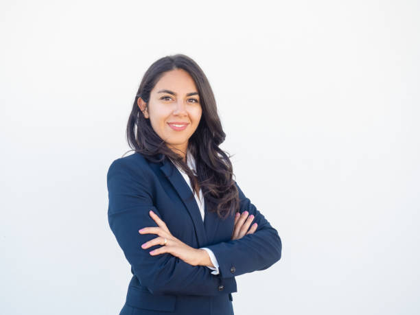 560 Portrait Of Smiling Business Woman With Folded Hands Isolated On