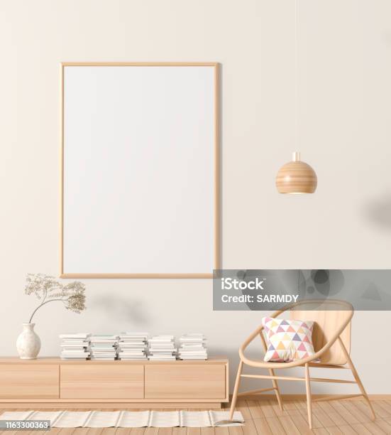 Mock Up Bingkai Poster Dalam Interior Gaya Skandinavia Dengan Furnitur