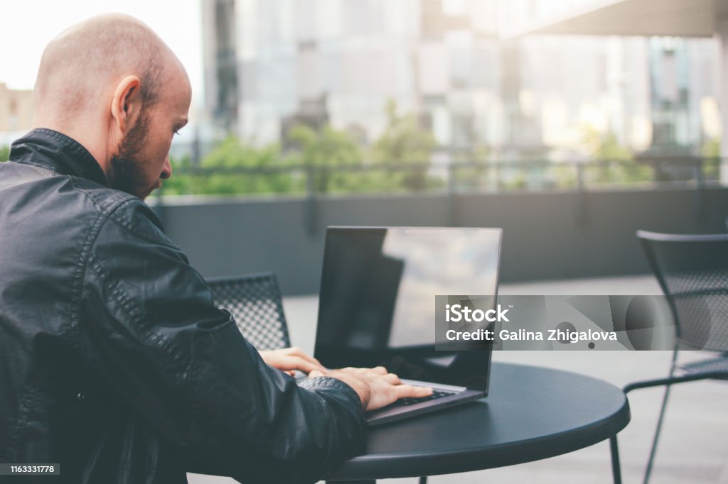 Thinking Attractive Adult Successful Bald Bearded Man In Black Jacket